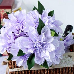 10 Heads Dahlia Fake Flowers Artificial Dahlia Flowers Faux Flowers for Home Wedding Party Office Supplies (Purple)