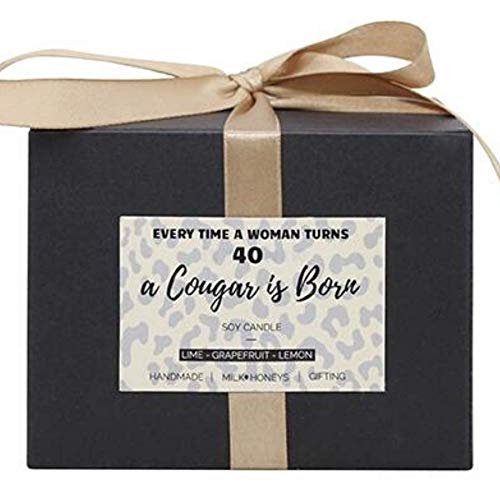 40th Birthday Gift - Cougar Candle - Grapefruit Basil Soy Scented Candle - Wrapped 40th Birthday Gift for Women