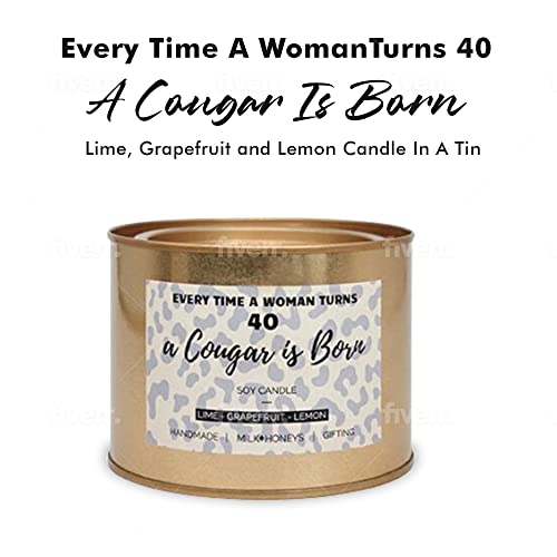 40th Birthday Gift - Cougar Candle - Grapefruit Basil Soy Scented Candle - Wrapped 40th Birthday Gift for Women