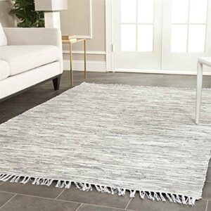 SAFAVIEH Montauk Collection 4' x 6' Silver MTK753A Handmade Fringe Cotton Area Rug