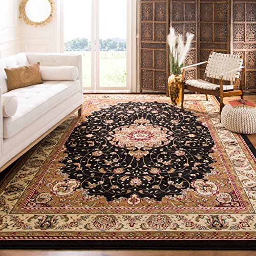 SAFAVIEH Lyndhurst Collection 4' Round Black/Ivory LNH329A Traditional Oriental Non-Shedding Dining Room Entryway Foyer Living Room Bedroom Area Rug