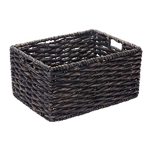 Villacera Rectangle Handmade Twisted Wicker Baskets made of Water Hyacinth | Nesting Black Seagrass Bins | Set of 2