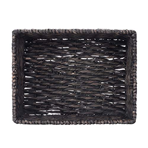 Villacera Rectangle Handmade Twisted Wicker Baskets made of Water Hyacinth | Nesting Black Seagrass Bins | Set of 2