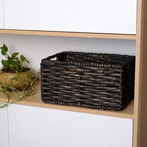 Villacera Rectangle Handmade Twisted Wicker Baskets made of Water Hyacinth | Nesting Black Seagrass Bins | Set of 2