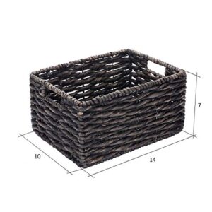 Villacera Rectangle Handmade Twisted Wicker Baskets made of Water Hyacinth | Nesting Black Seagrass Bins | Set of 2