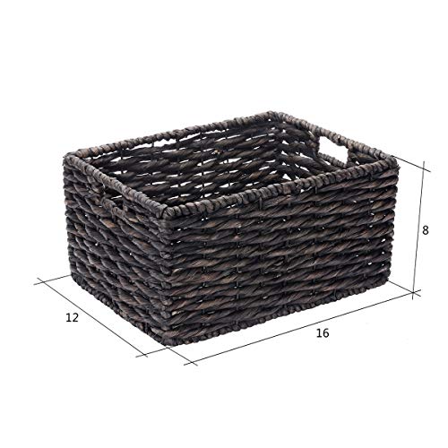 Villacera Rectangle Handmade Twisted Wicker Baskets made of Water Hyacinth | Nesting Black Seagrass Bins | Set of 2