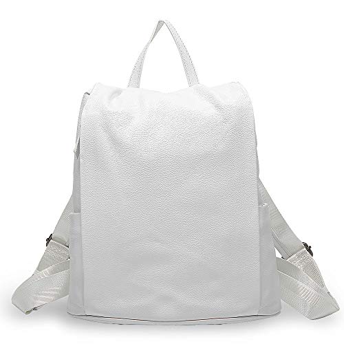 Classic Genuine Leather Fashion Women Backpack Quality More Pockets Daily Schoolbag Knapsack Rucksack White