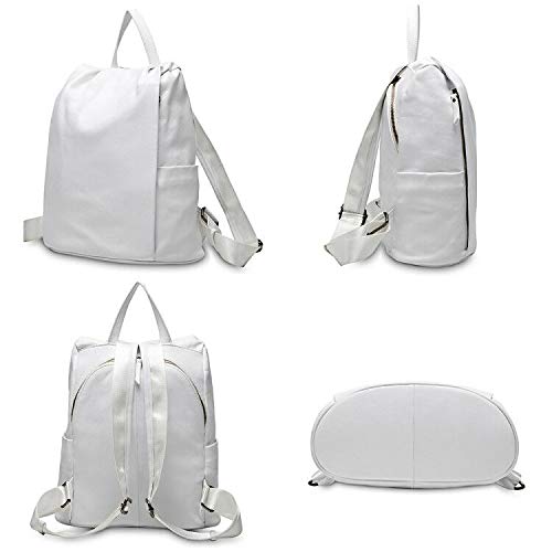 Classic Genuine Leather Fashion Women Backpack Quality More Pockets Daily Schoolbag Knapsack Rucksack White