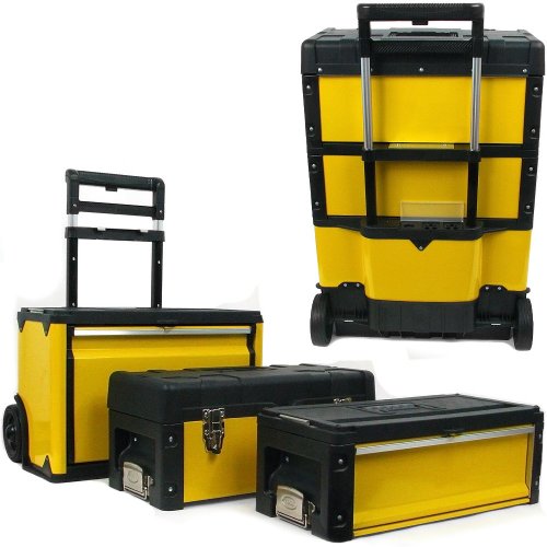 Portable Tool Box - Storage Compartments for Tools, Parts, Crafting Supplies or Tackle by Stalwart - 3-in-1, Black/Yellow