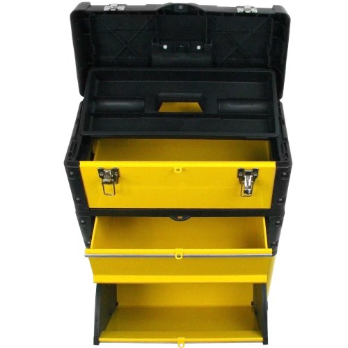 Portable Tool Box - Storage Compartments for Tools, Parts, Crafting Supplies or Tackle by Stalwart - 3-in-1, Black/Yellow