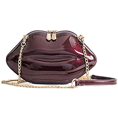 Women's Lips Evening Bag Purses Clutch Vintage Banquet Handbag Chain Crossbody Shoulder Bag (Burgundy)