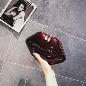 Women's Lips Evening Bag Purses Clutch Vintage Banquet Handbag Chain Crossbody Shoulder Bag (Burgundy)