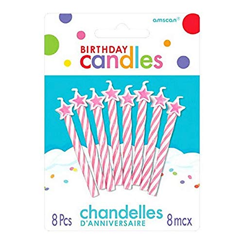 Amscan Spiral Star-Tipped Birthday Candles | Pink | Party Supply | 1 pack (8pcs)