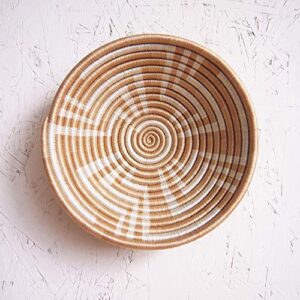 small african basket- luhano/rwanda basket/woven bowl/sisal & sweetgrass basket/tan, white