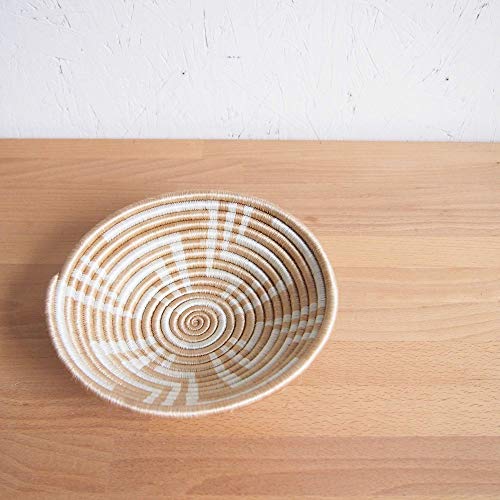 Small African Basket- Luhano/Rwanda Basket/Woven Bowl/Sisal & Sweetgrass Basket/Tan, White