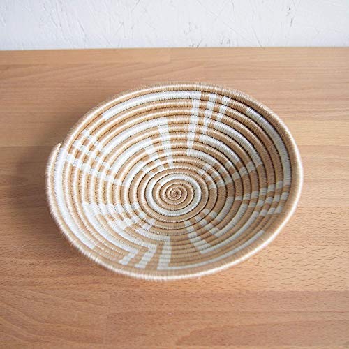 Small African Basket- Luhano/Rwanda Basket/Woven Bowl/Sisal & Sweetgrass Basket/Tan, White