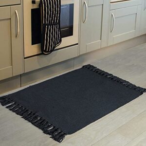 seavish black kitchen rug, 2×3 cotton hand woven recycled throw rug runner braided entryway floor mat for laundry room bathroom bedroom dorm