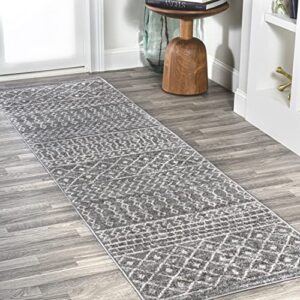 JONATHAN Y MOH106B-28 Arta Moroccan Modern Geometric Rug Farmhouse Southwestern Vintage Indoor Area Rug,High Traffic,Bedroom,Kitchen,Living Room,Non Shedding,2 X 8,Gray/Cream