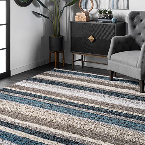 nuLOOM Drey Striped Shag Area Rug, 4' x 6', Blue Multi