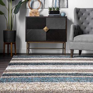 nuLOOM Drey Striped Shag Area Rug, 4' x 6', Blue Multi