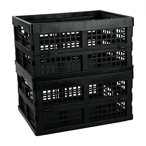 Saedy 16 Liter Black Folding Storage Crates, Collapsible Crate Plastic Basket Bins, 2 Packs