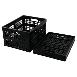 Saedy 16 Liter Black Folding Storage Crates, Collapsible Crate Plastic Basket Bins, 2 Packs