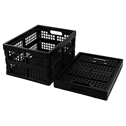 Saedy 16 Liter Black Folding Storage Crates, Collapsible Crate Plastic Basket Bins, 2 Packs