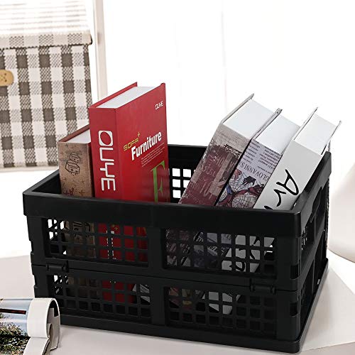 Saedy 16 Liter Black Folding Storage Crates, Collapsible Crate Plastic Basket Bins, 2 Packs