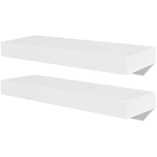 vidaXL 2pc White Floating Wall Shelf Wall-Mount Display Storage Hanging Shelves