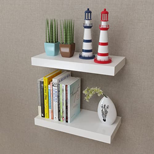 vidaXL 2pc White Floating Wall Shelf Wall-Mount Display Storage Hanging Shelves