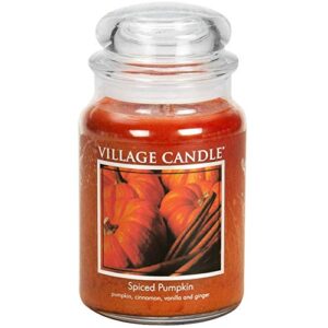 village candle spiced pumpkin large apothecary jar, scented candle, 21.25 oz.