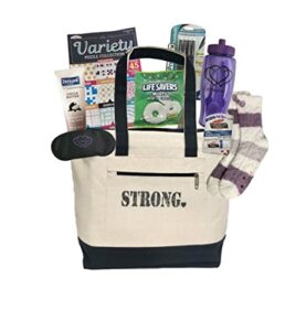 get well soon cancer care package for women comfort gift for chemo patient or any woman in the hospital or ill – encouragement to be strong (purple represents all cancers)