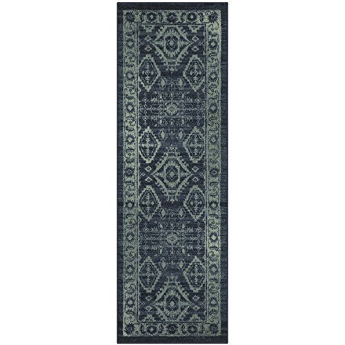 Maples Rugs Georgina Traditional Runner Rug Non Slip Washable Hallway Entry Carpet [Made in USA], 2' x 6', Navy Blue/Green