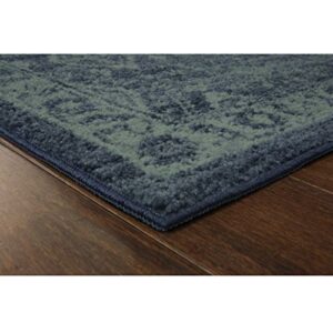 Maples Rugs Georgina Traditional Runner Rug Non Slip Washable Hallway Entry Carpet [Made in USA], 2' x 6', Navy Blue/Green