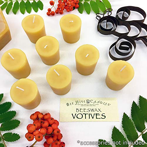 Bee Hive Candles 100% Pure Beeswax Votive Candles - 15 Hour (8 Pack, Natural)