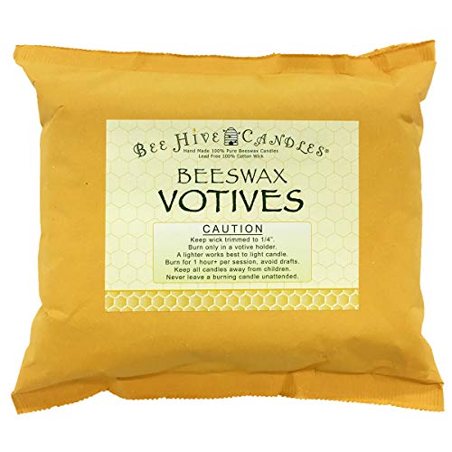 Bee Hive Candles 100% Pure Beeswax Votive Candles - 15 Hour (8 Pack, Natural)