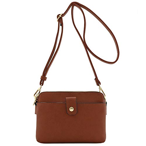 FashionPuzzle Double Compartment Small Crossbody Bag (Brown)