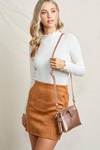 FashionPuzzle Double Compartment Small Crossbody Bag (Brown)