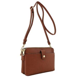 FashionPuzzle Double Compartment Small Crossbody Bag (Brown)