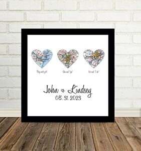 wedding gift framed art heart map personalized wedding gift for couple engagement gift map heart