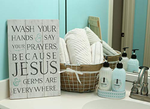 Sincere Surroundings Rustic Pallets 16" x 10.75" Wood Sign - Wash Your Hands & say Your Prayers, Because Jesus and Germs are Everywhere