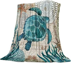 sodika flannel fleece bed blankets lightweight cozy throw blanket for couch sofa bedroom adults kids,sea turtle ocean animal landscape 39×49 inch