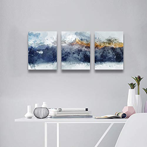 Abstract Canvas Wall Art for Living Room Modern Navy Blue Abstract Mountains Print Poster Picture Artworks for Bedroom Bathroom Kitchen Wall Decor 3 Pieces Framed Ready to Hang