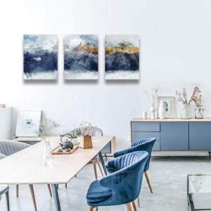 Abstract Canvas Wall Art for Living Room Modern Navy Blue Abstract Mountains Print Poster Picture Artworks for Bedroom Bathroom Kitchen Wall Decor 3 Pieces Framed Ready to Hang