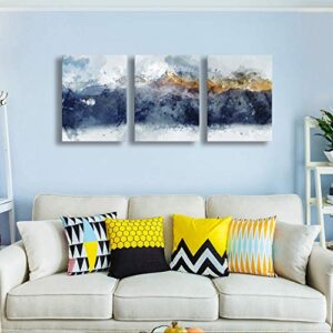 Abstract Canvas Wall Art for Living Room Modern Navy Blue Abstract Mountains Print Poster Picture Artworks for Bedroom Bathroom Kitchen Wall Decor 3 Pieces Framed Ready to Hang