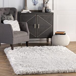 nuloom kristan hand tufted shag area rug, 4′ x 6′, ivory