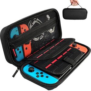 daydayup switch carrying case compatible with nintendo switch/switch oled, with 20 games cartridges protective hard shell travel carrying case pouch for console & accessories, black