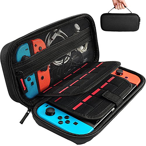 Daydayup Switch Carrying Case Compatible with Nintendo Switch/Switch OLED, with 20 Games Cartridges Protective Hard Shell Travel Carrying Case Pouch for Console & Accessories, Black