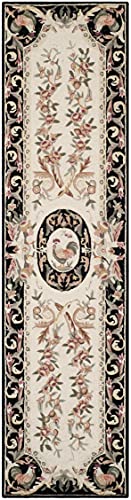 SAFAVIEH Chelsea Collection 3' x 12' Ivory / Black HK48K Hand-Hooked French Country Wool Runner Rug