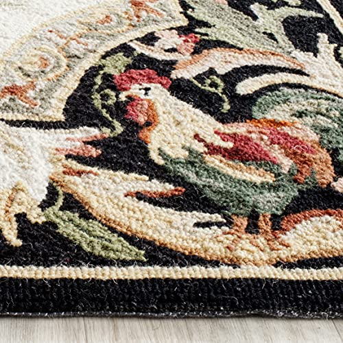 SAFAVIEH Chelsea Collection 3' x 12' Ivory / Black HK48K Hand-Hooked French Country Wool Runner Rug